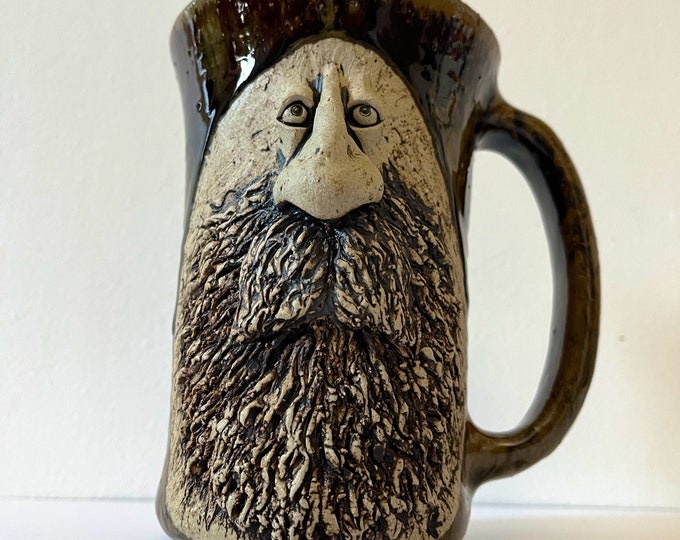 Vintage Handmade Stoneware Pottery Bearded Man Mug Funny Faces Face Mug ...