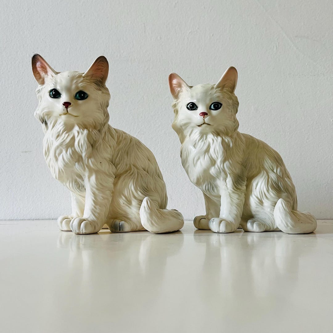 Vintage Lefton White Persians Cats Kitties Kittens Blue Eyes Cat ...