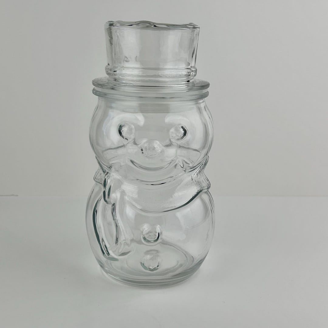 Vintage Libbey Christmas Snowman Glass Jar Candy Jar Kitsch Xmas Decor ...
