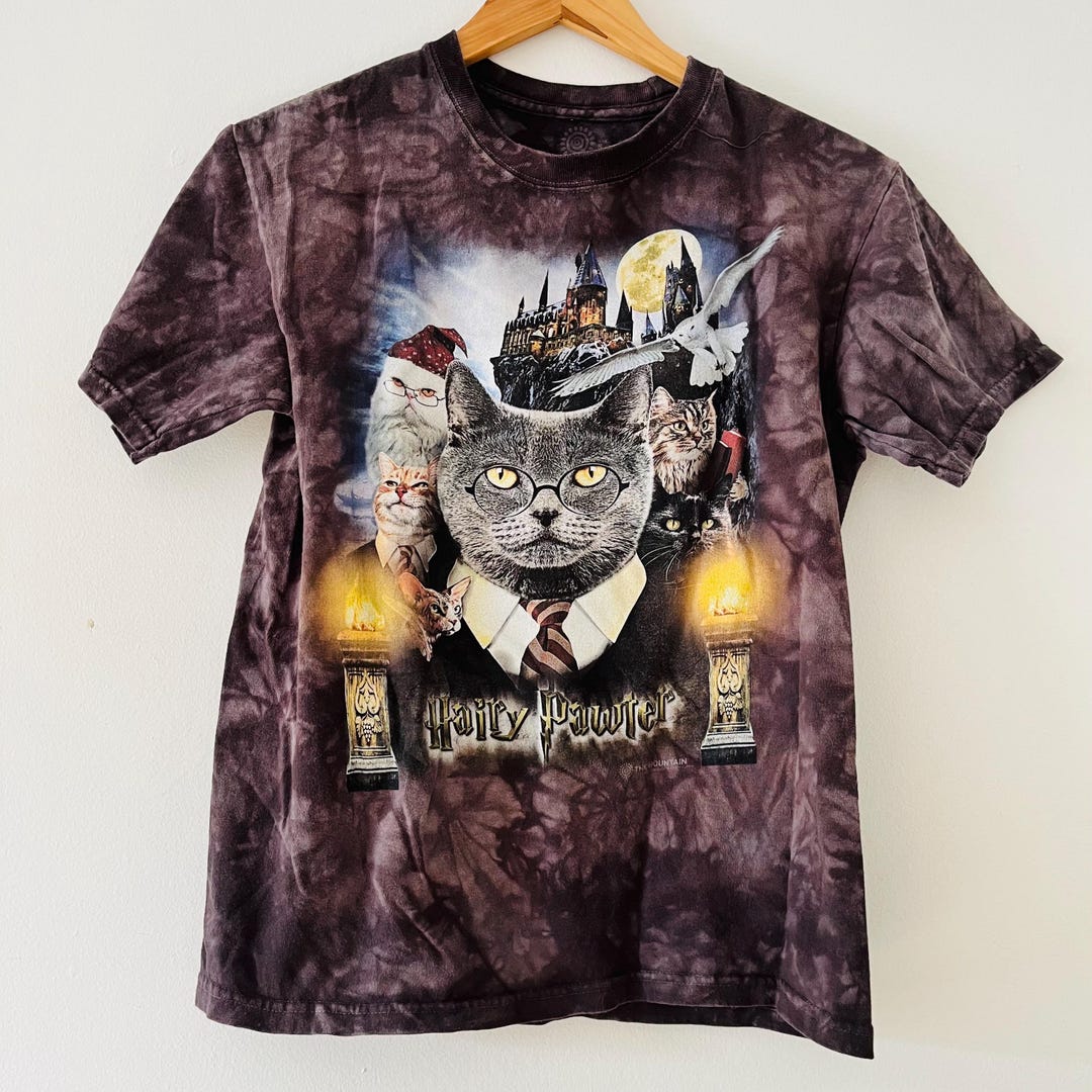 The Mountain Tie Dye Hairy Pawter Cat Themed Shirt Retro Graphic Tee ...