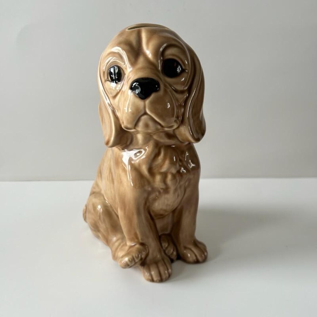 Vintage 1980's HM Hand Painted Ceramic Dog Piggybank Coin Bank Figurine ...