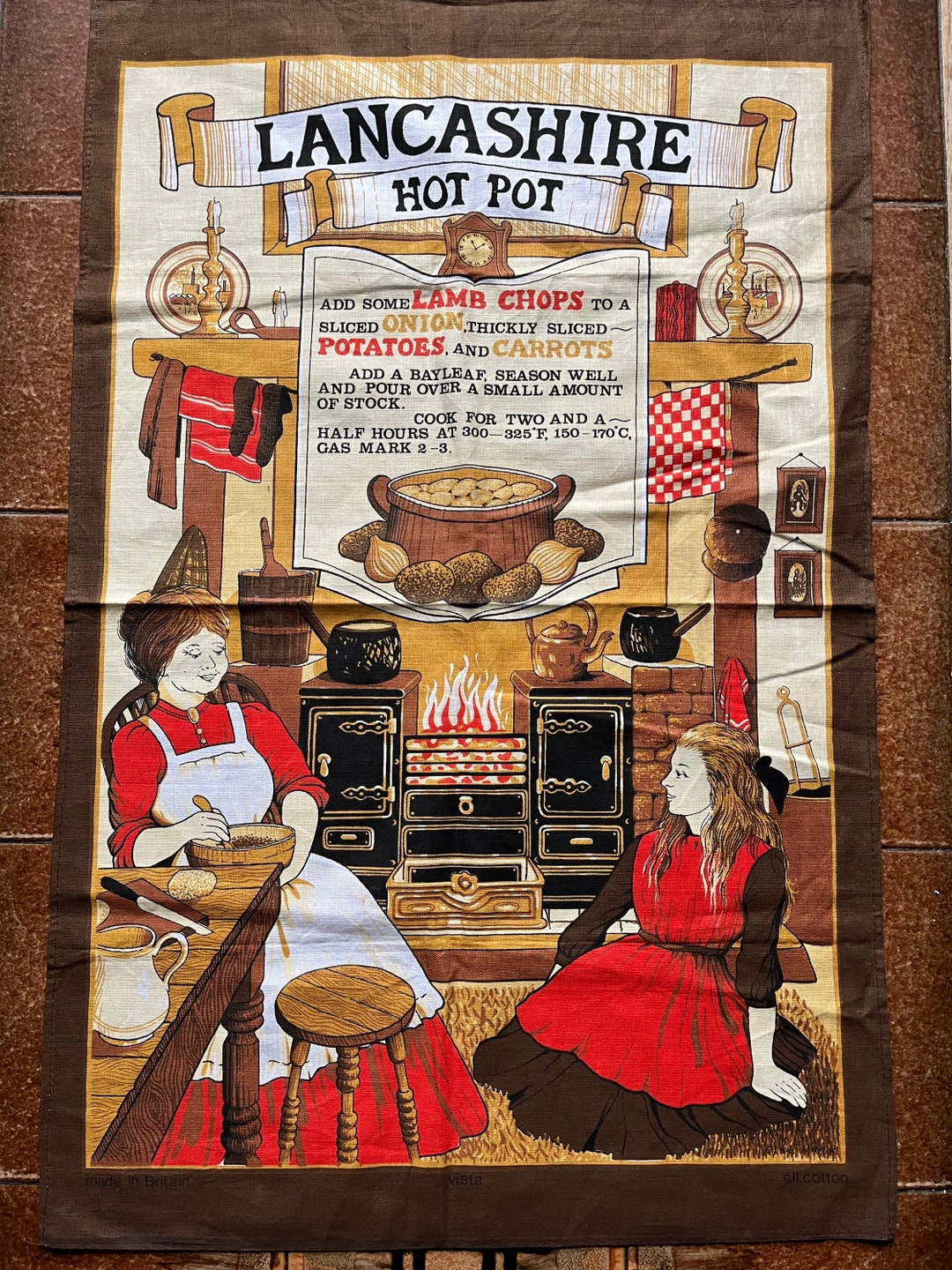 Vintage Traditional Lancashire Hot Pot Tea Towel 100% Cotton Made in ...