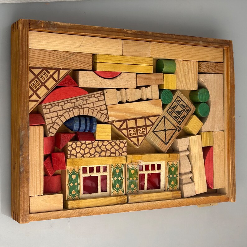 Vintage Antique 1940's German Wooden Toy Building Construction Blocks ...