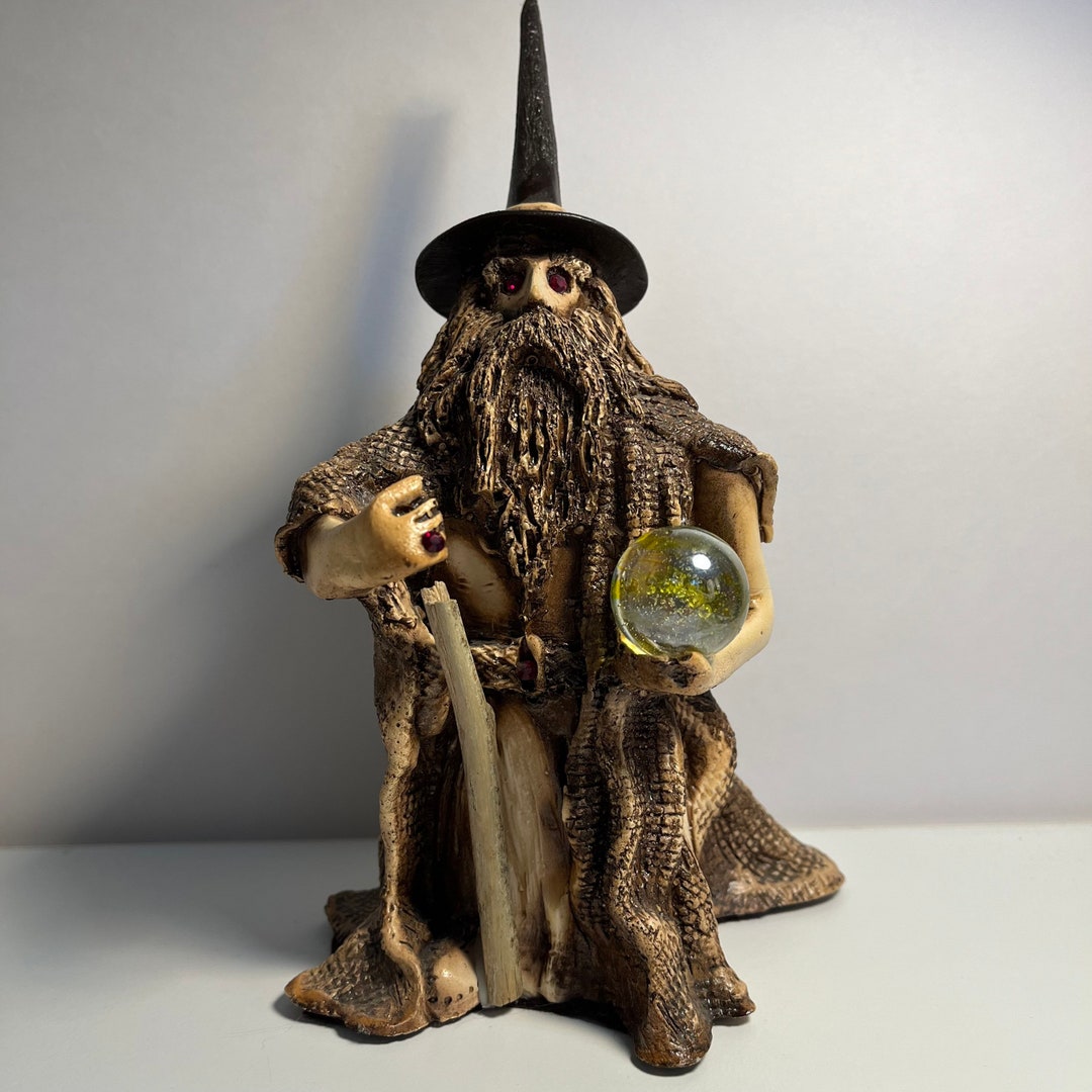 Vintage Hand Built Carved Clay Pottery Wizard Magic Figures Figurines ...