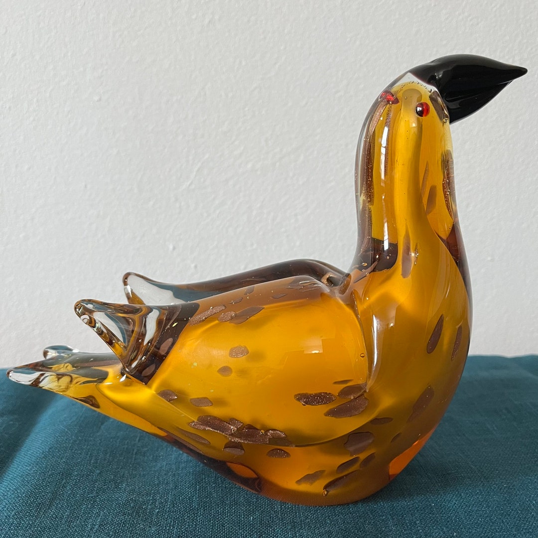 Vintage Hand Blown Glass Amber Bird Home Decor - Etsy