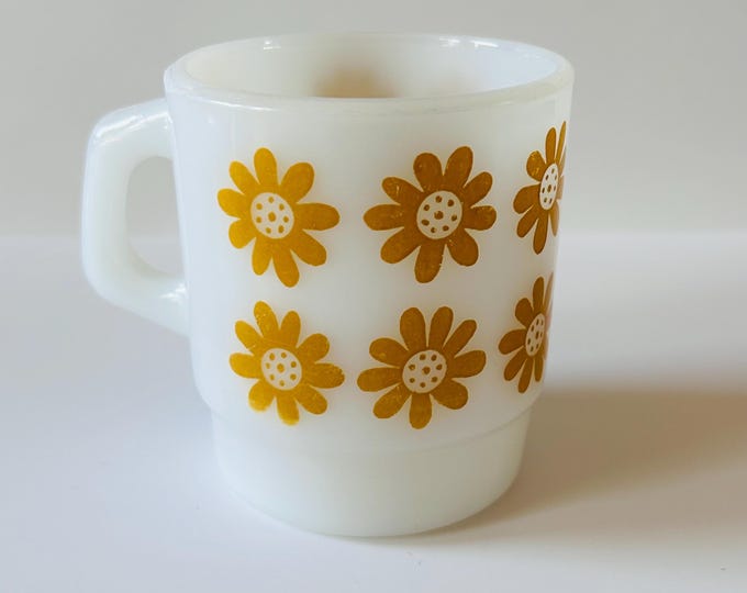 Vintage 1960's Anchor Hocking Fire King Mugs Yellow Daisies Stackable ...