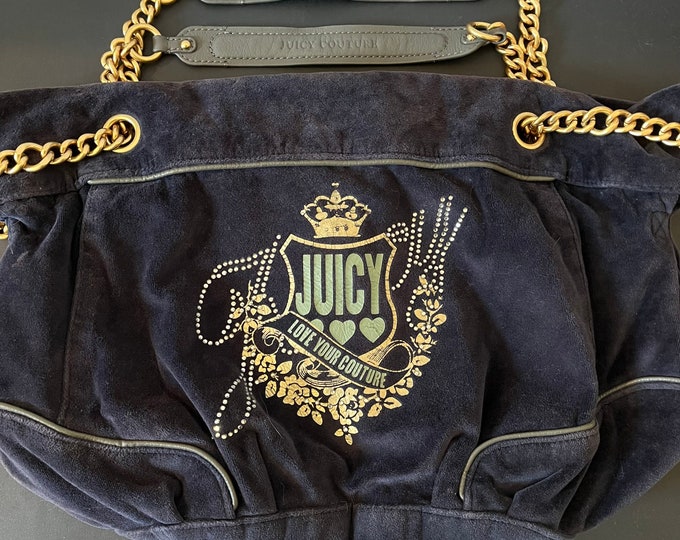 Vintage Navy JC Juicy Couture Velour Purse Bag With Gold Chains Y2K ...