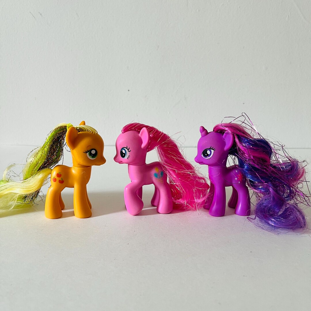 My Little Pony G4 Twilight Sparkle Apple Jack Pinkie Pie Glitter Hair Brushable MLP Collectible ...