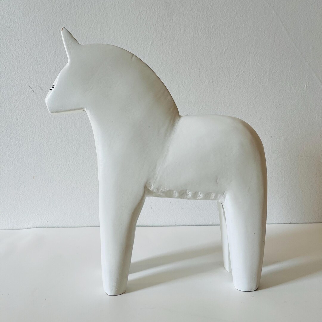 Vintage Wooden Ikea Large White Dala Horse Figurine Collectible Hand ...