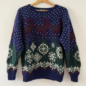 Vintage Britches Hand Knit Pure Virgin Wool Fair Isle Sweater Pullover ...