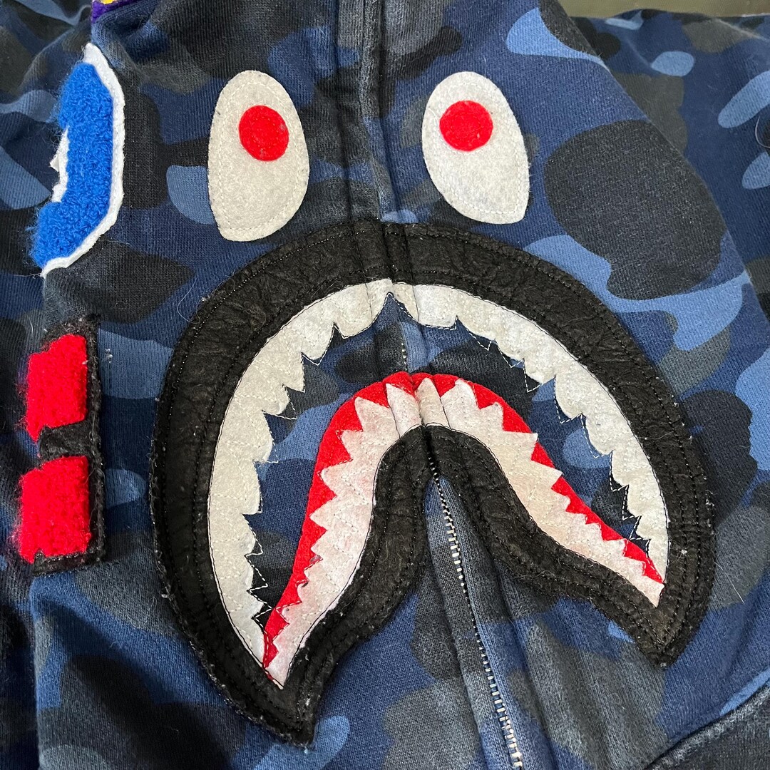 A Bathing Ape WGM BAPE Camo Shark Blue Camouflage Camo Full Zip Hoodie ...