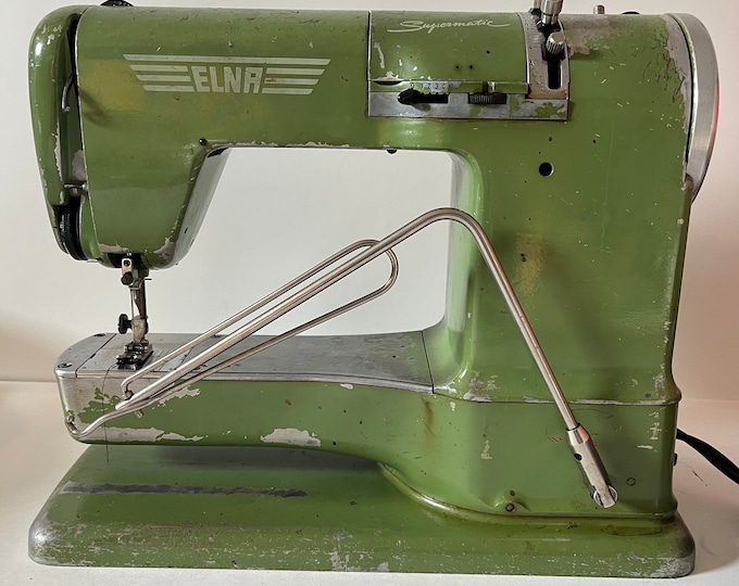 VINTAGE Swiss ELNA Supermatic Green Sewing Machine Model 50 - With Case ...