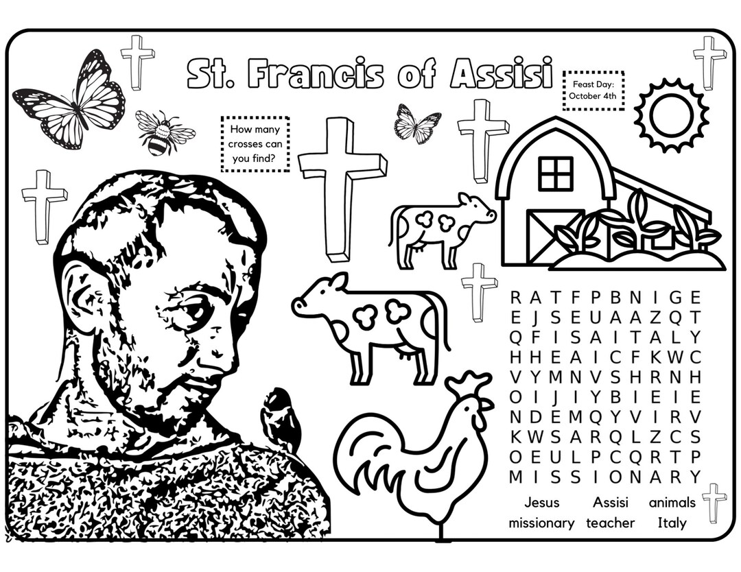 Catholic St. Francis Feast Day Coloring Placemat - Etsy