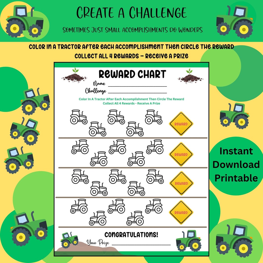 Tractor Reward Chart for Kids, Toddlers, All Ages. Create A Challenge ...