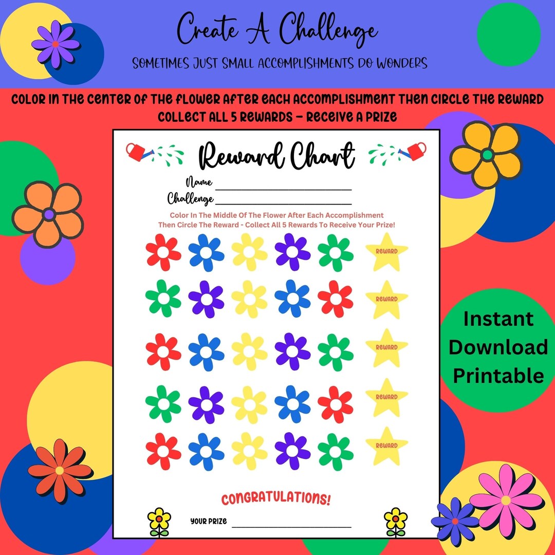 Printable Kids Reward Chart, Create A Challenge Accomplish Goals - Etsy