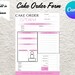 Editable Cake Order Form Canva Template Custom Bakery Cake Order Form ...