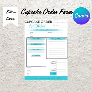Editable Custom Cupcake Order Form Canva Template Baking Bakery ...