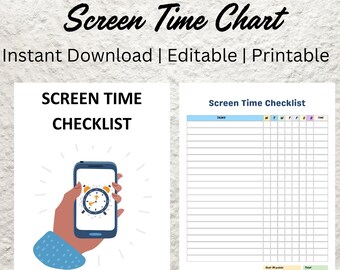 Screen Time Chart Checklist| Printable Screen Time Chore Chart | Daily Screen Time Schedule ...