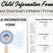 Printable Child Information Sheet Template Planner Daycare All About Me ...