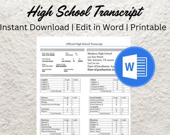 Fillable Printable High School Transcript Canva, Homeschool Academic ...