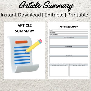 Article Summary Template Printable Research Paper Journal Student ...