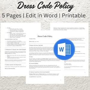 Dress Code Policy Template Editable Employee Dress Code Policy ...