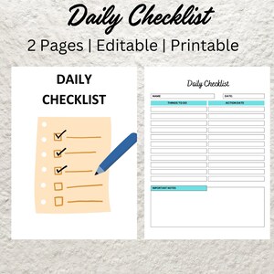 Editable Daily Checklist Template Printable Weekly to Do List Daily ...