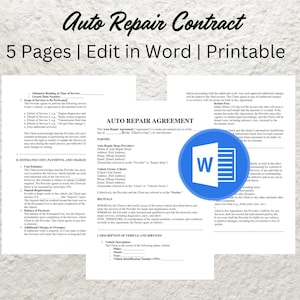 Auto Repair Service Agreement Template: Editable Mechanic Contract ...