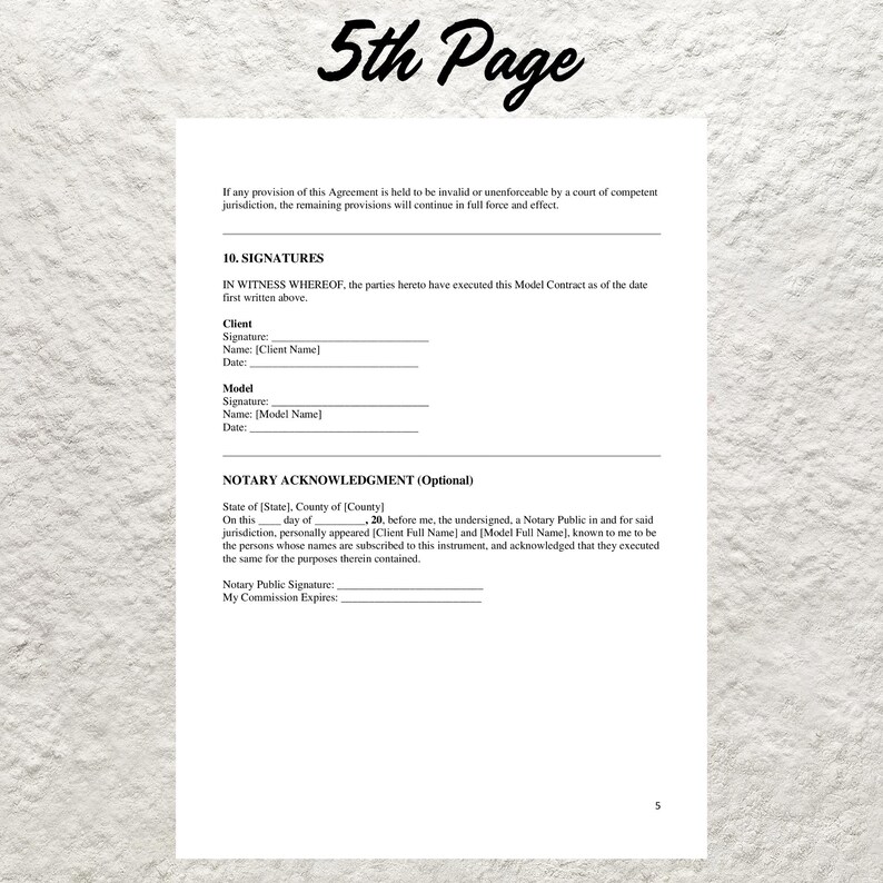 Model Contract Template Editable Model Service Agreement Form Printable ...