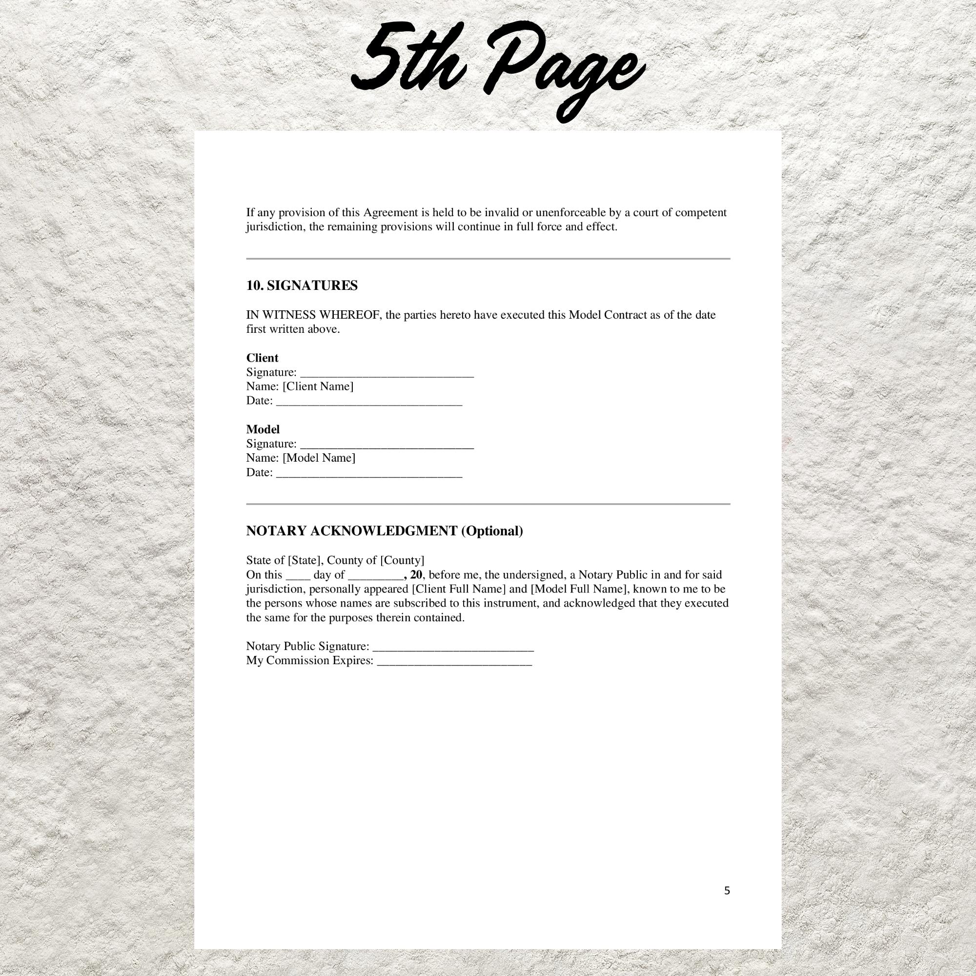 Model Contract Template Editable Model Service Agreement Form Printable ...
