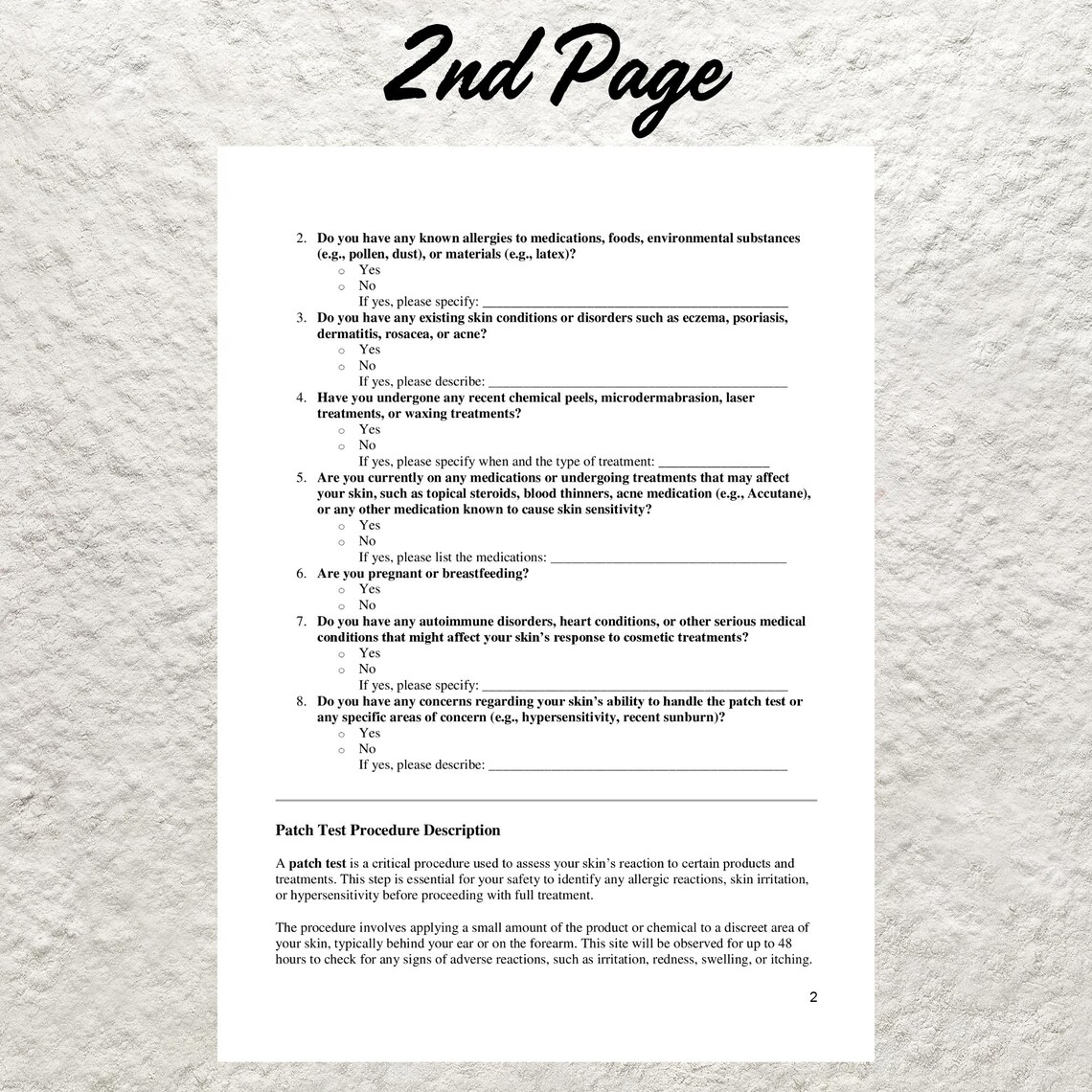 Editable Patch Test Consent Form: Esthetician Client Waiver (printable ...