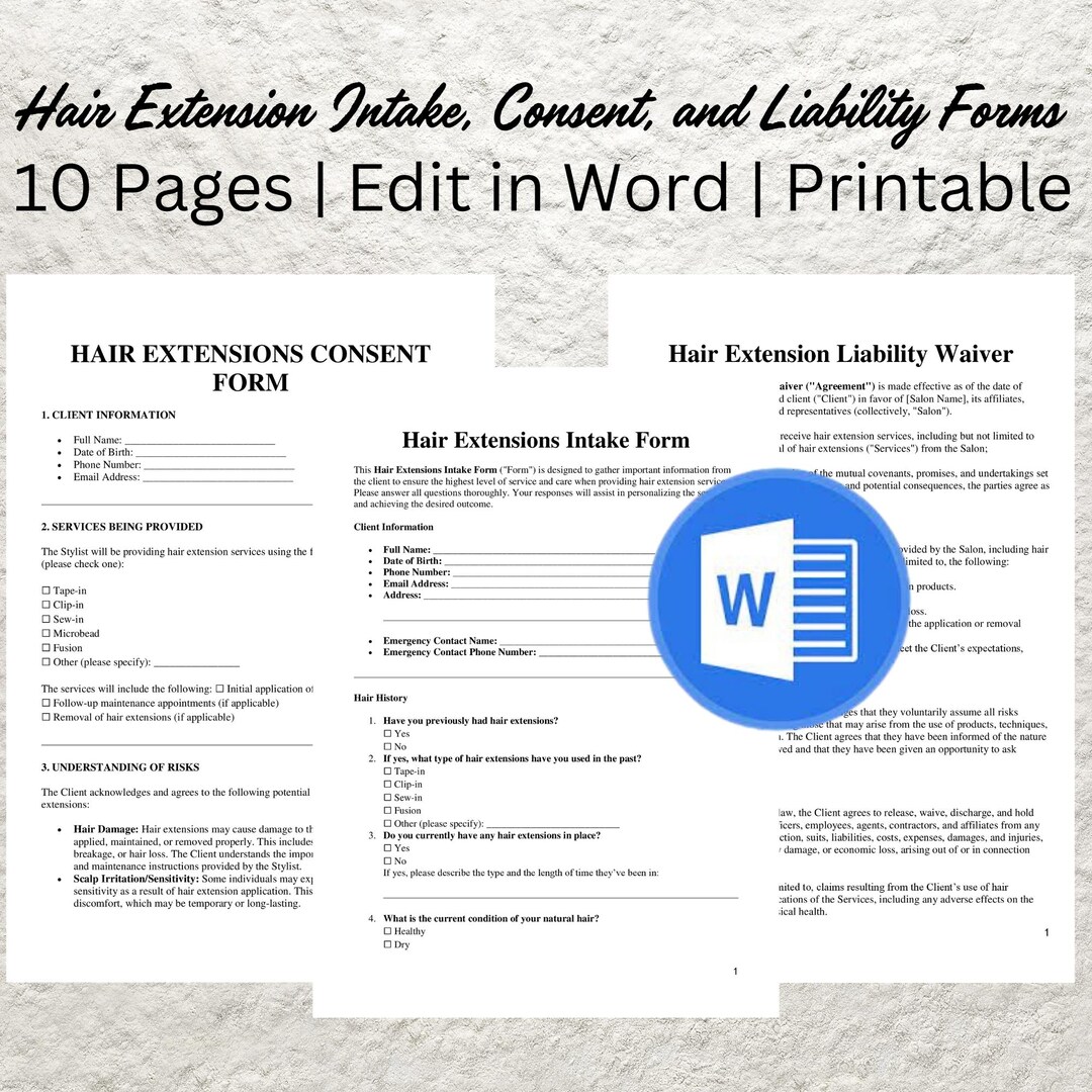 Editable Hair Extension Forms: Client Intake, Consent, Waiver ...