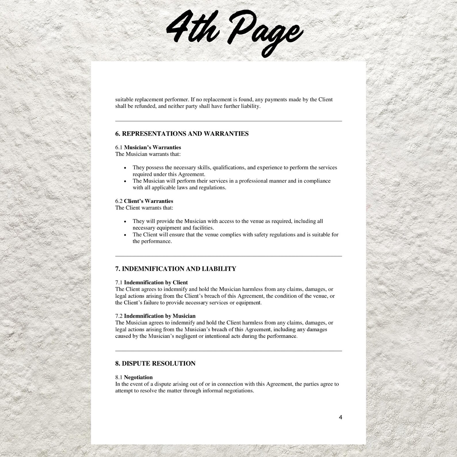 Editable Musician Contract Template: Music Performance Agreement (PDF & Word) - Etsy