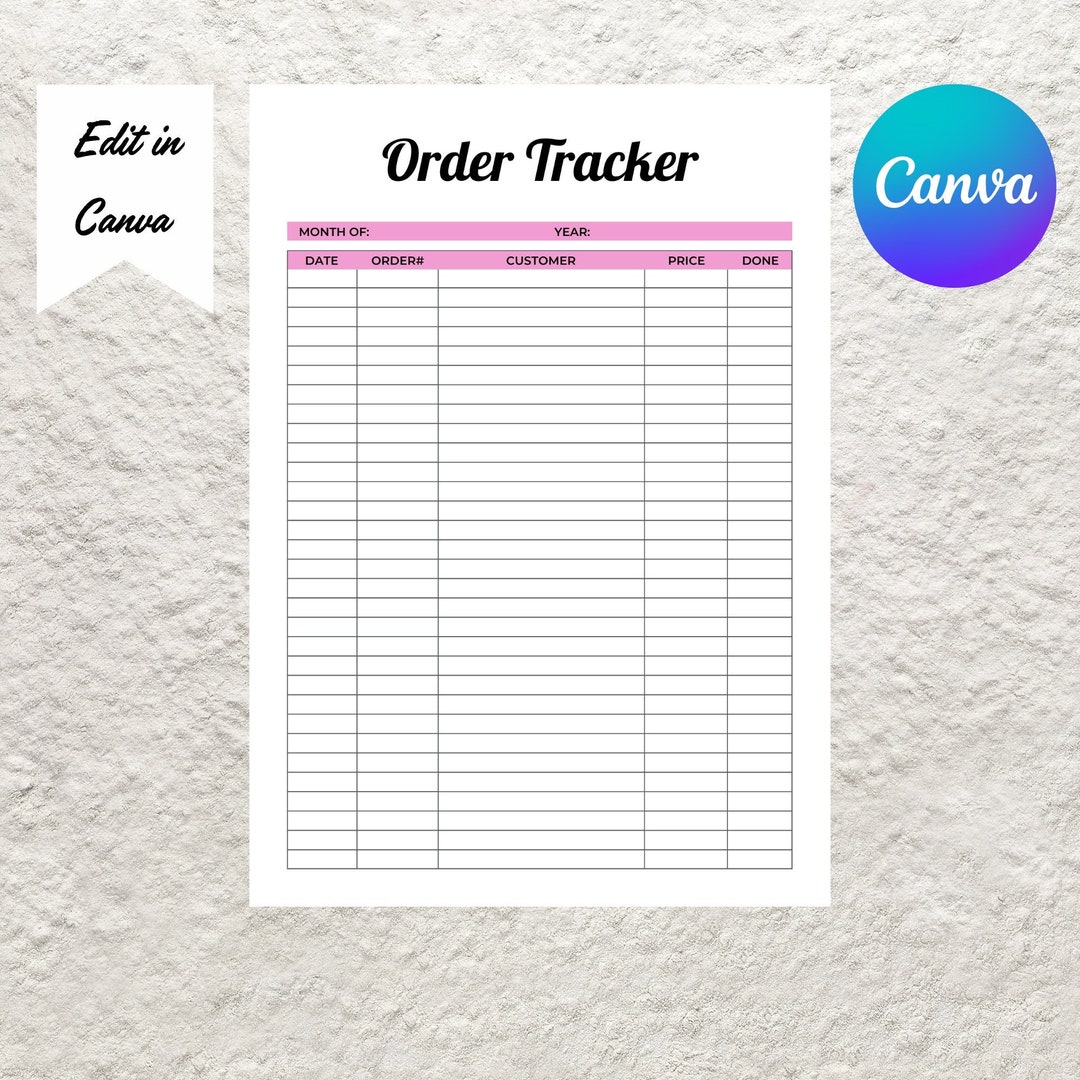 Printable Order Tracker Form Template Small Business Order Log Order ...