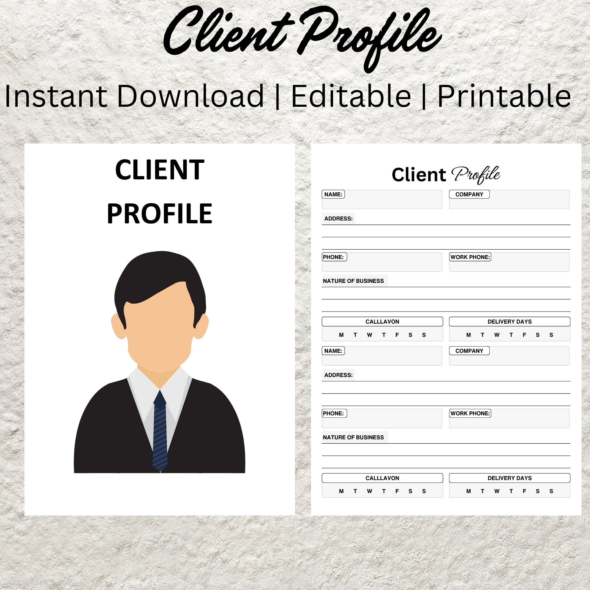 Client Profile Template Printable Business Client Information Tracking ...