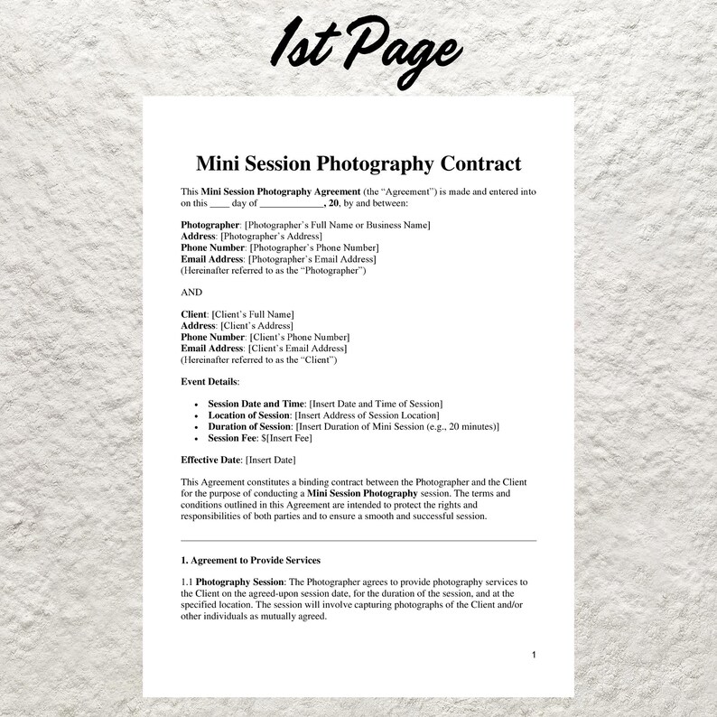 Mini Session Photography Contract Template: Editable Agreement (word ...