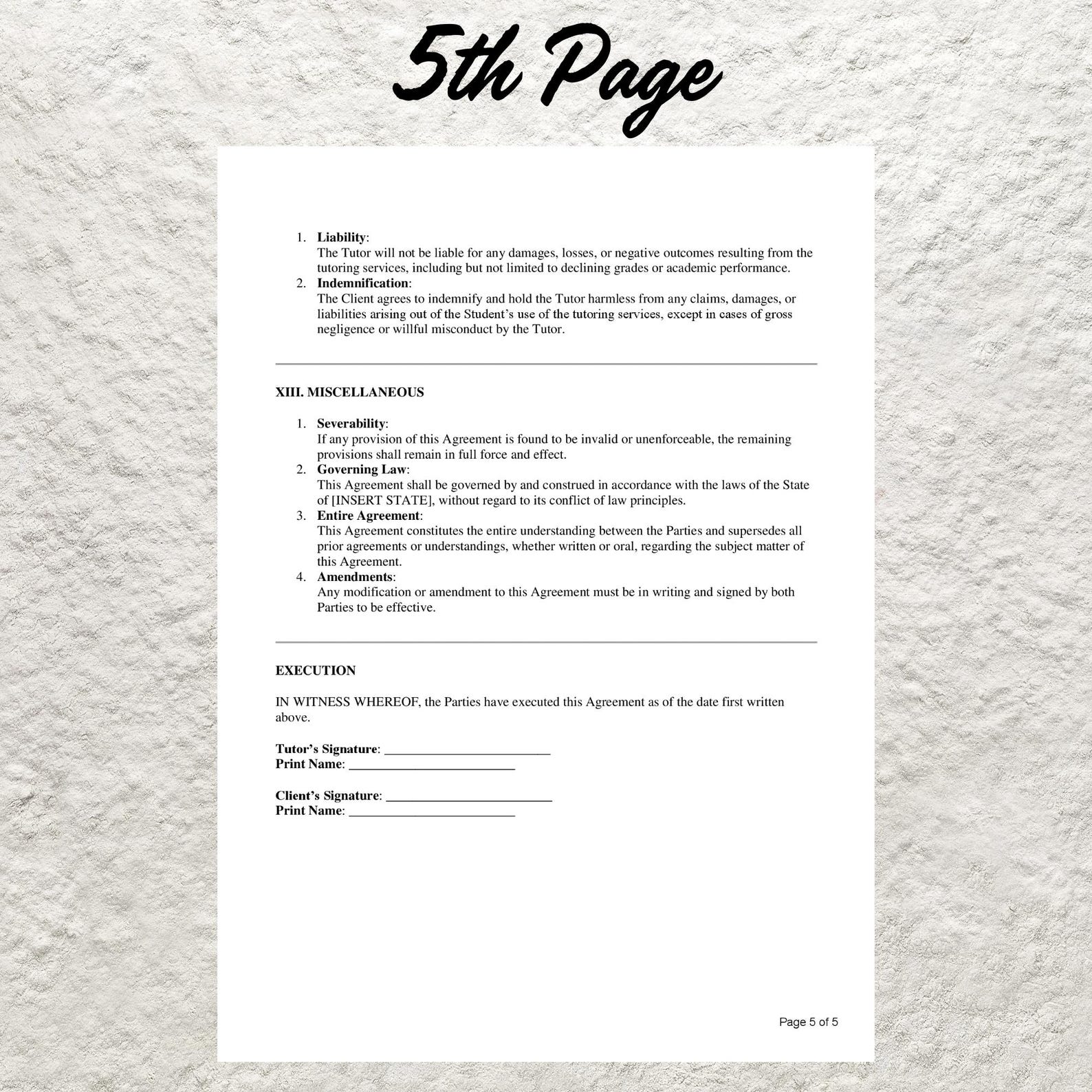 Editable Tutoring Service Agreement Template: Tutor Contract (word ...