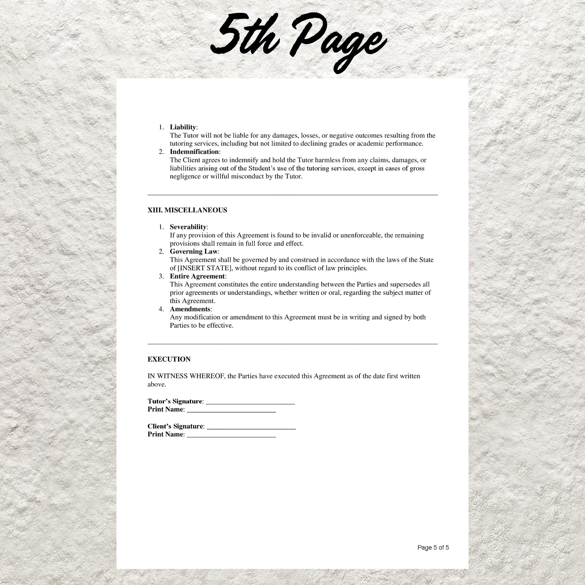 Editable Tutoring Service Agreement Template: Tutor Contract (word ...