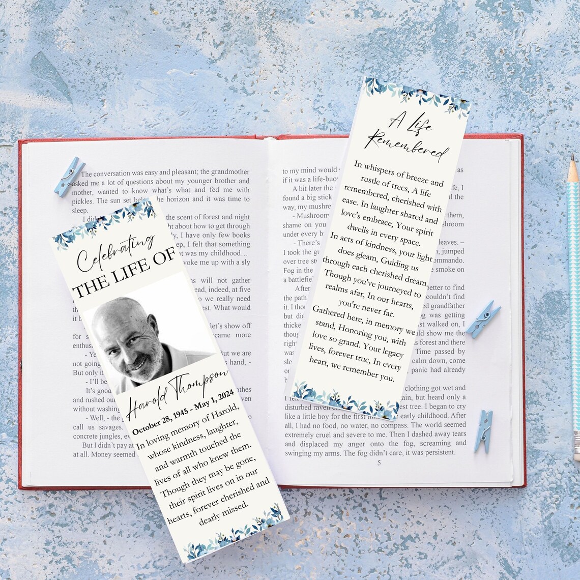 Editable Funeral Bookmark Template, Celebration of Life (canva) - Etsy