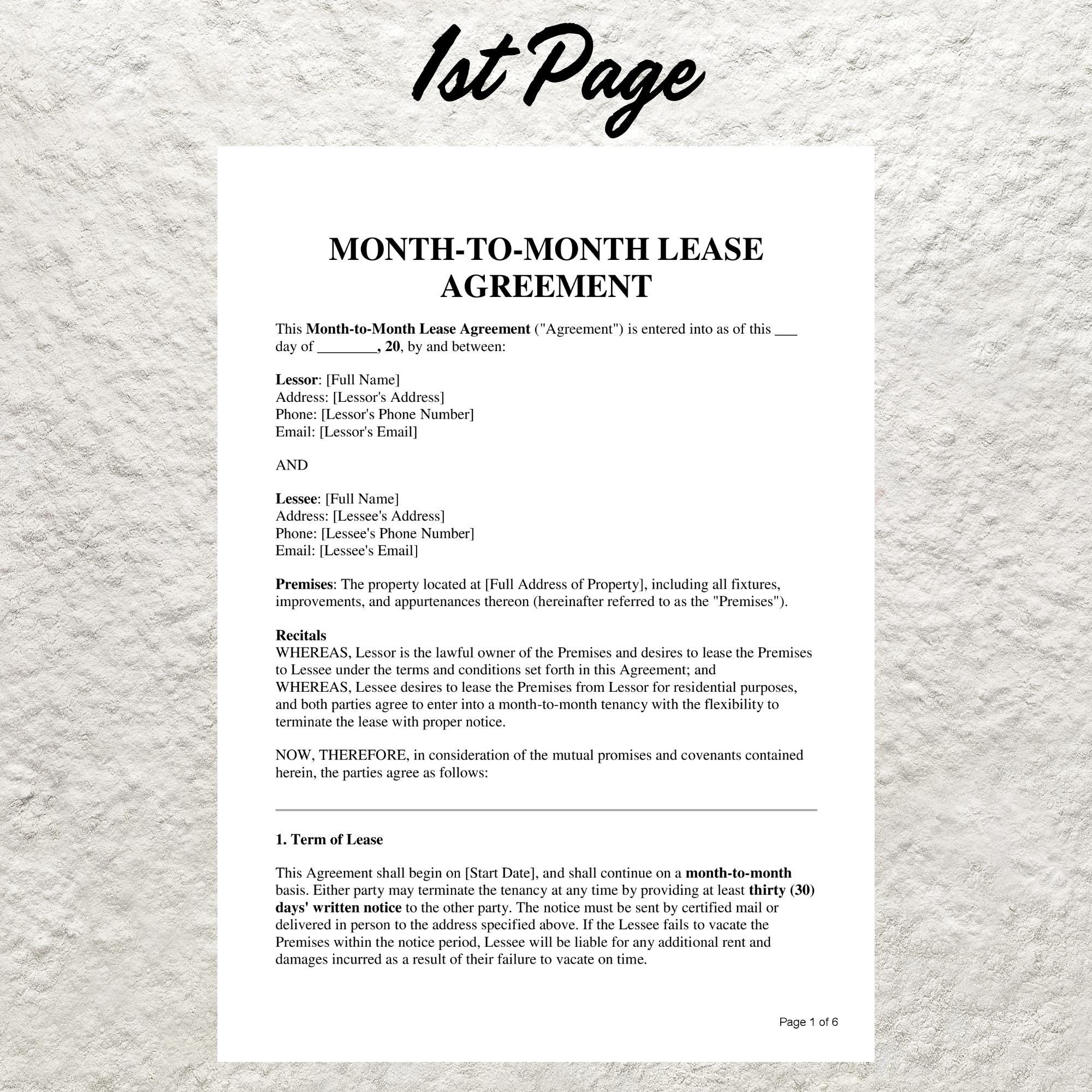 Month-to-month Rental Agreement Template Editable Month-to-month Rental ...