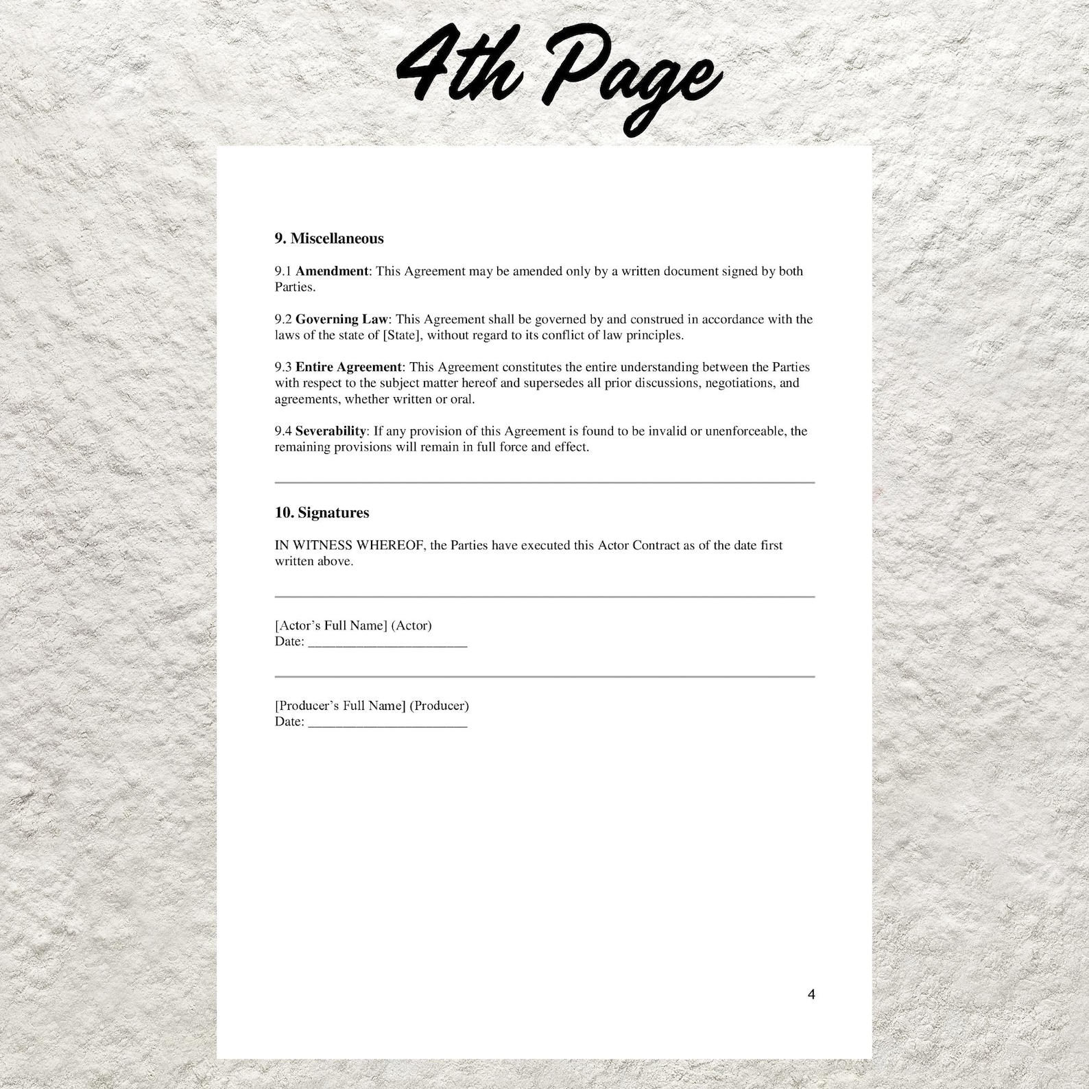 Professional Actor Contract Template Editable Actor Agreement Printable ...