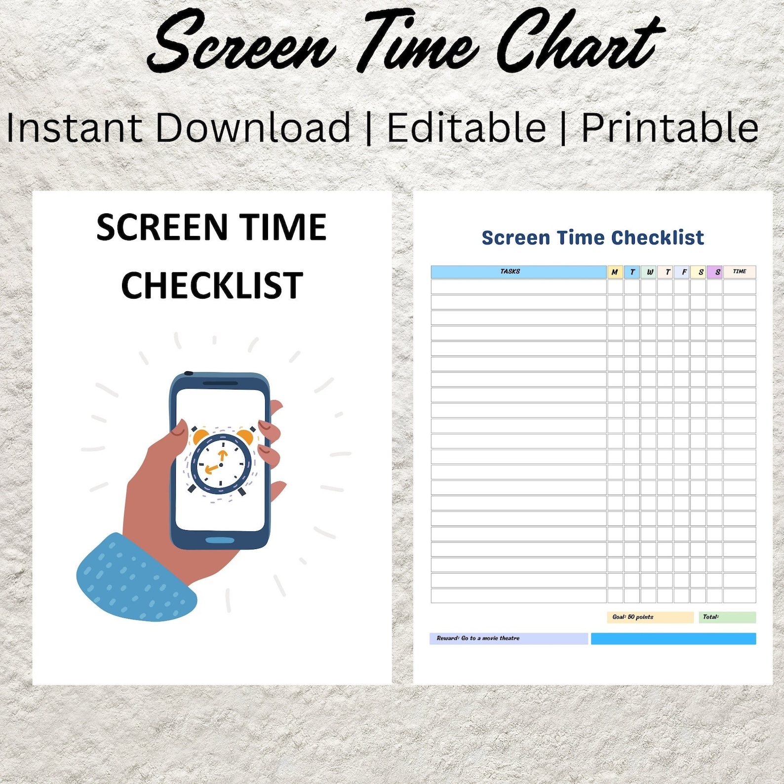 Editable Screen Time Checklist Template Printable Screen Time Chore ...