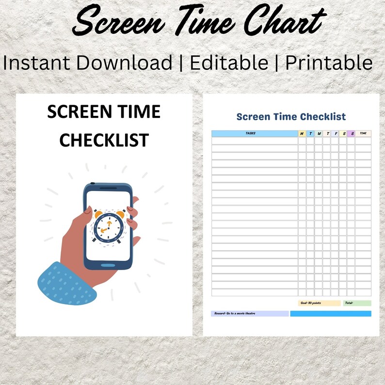 Editable Screen Time Checklist Template Printable Screen Time Chore ...