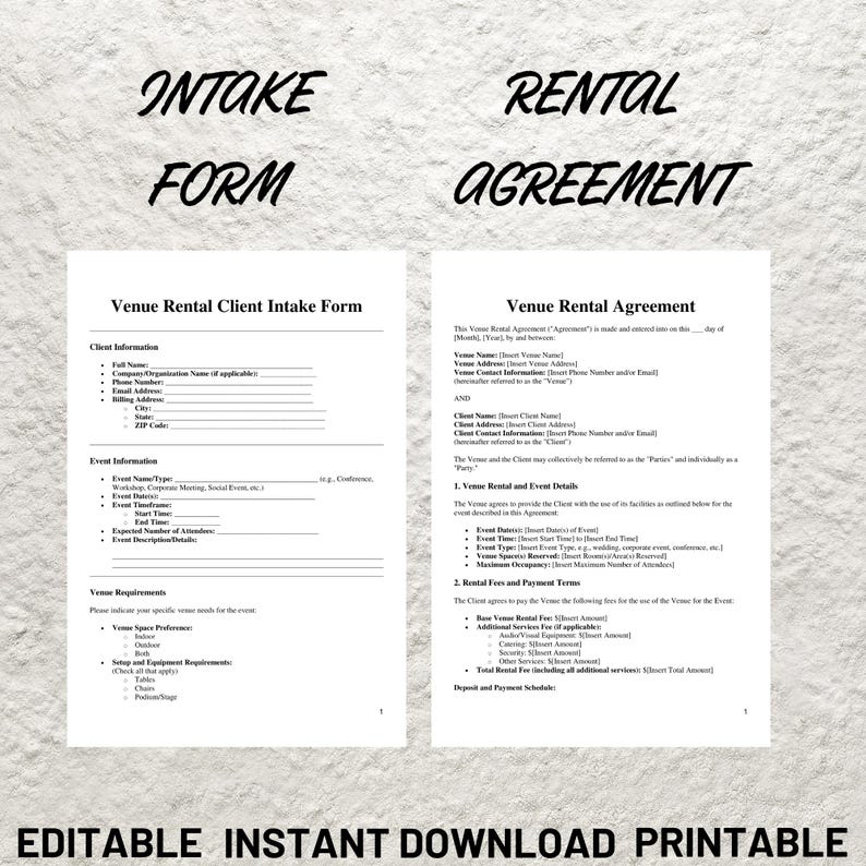 Editable Venue Rental Forms Bundle: Event Planning Templates (digital ...