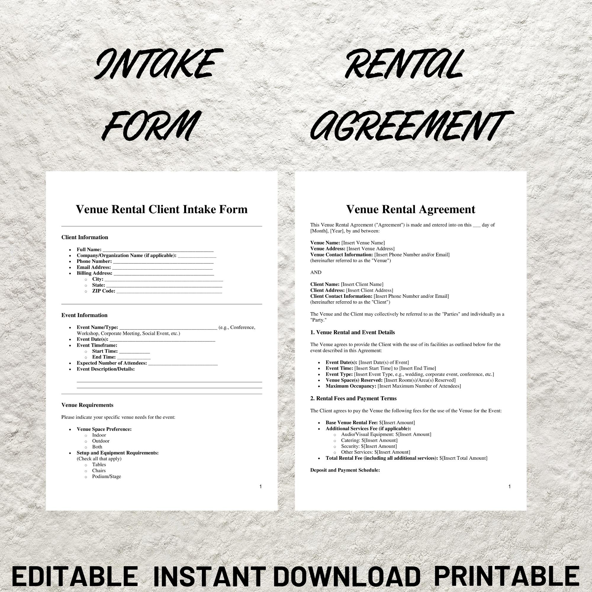 Editable Venue Rental Forms Bundle: Event Planning Templates (digital ...