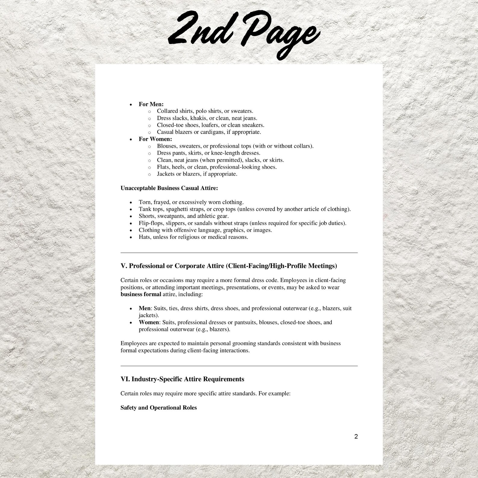 Dress Code Policy Template Editable Employee Dress Code Policy ...