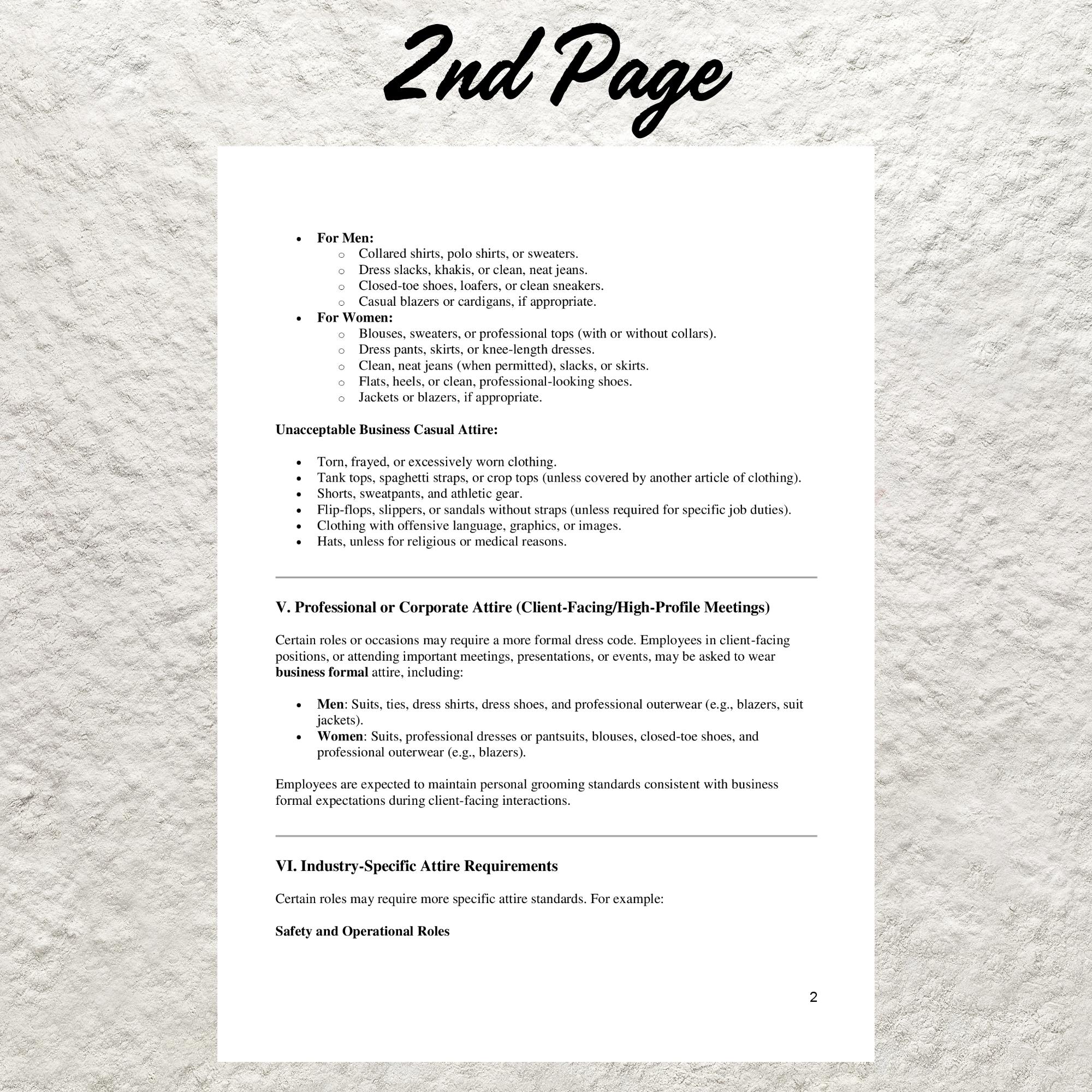 Dress Code Policy Template Editable Employee Dress Code Policy ...