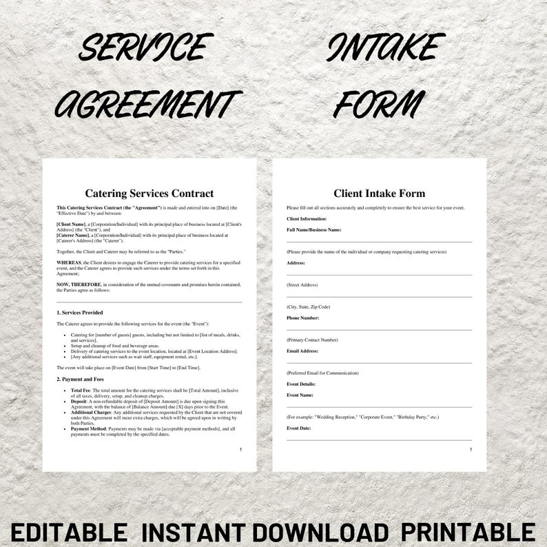 Catering Services Contract Template Bundle: Editable Business Forms ...