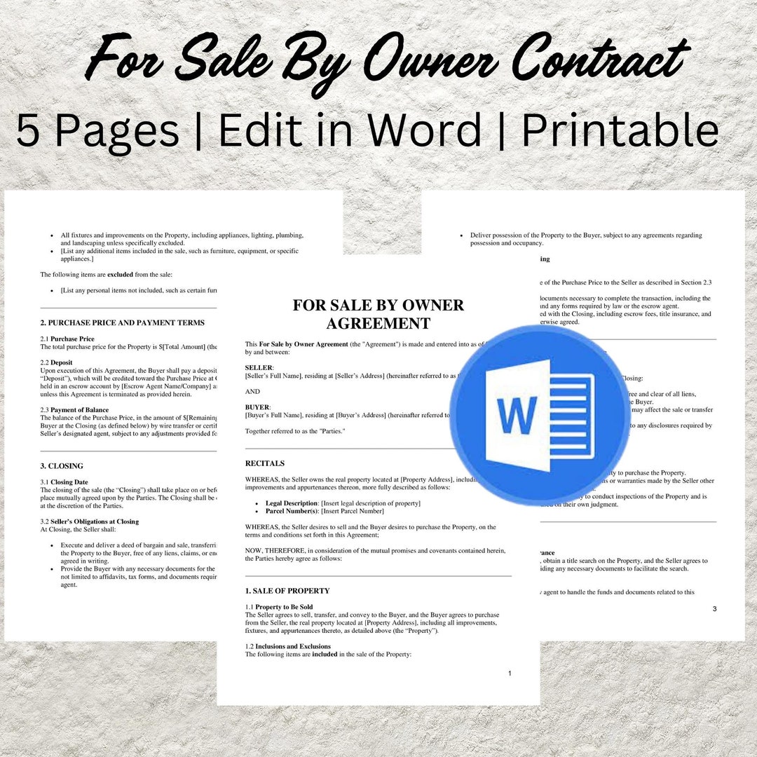 FSBO Contract Template – Editable Real Estate Agreement (PDF) - Etsy