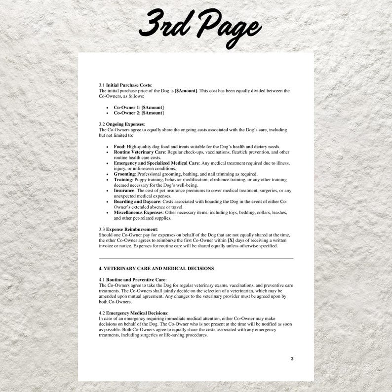 Dog Co-ownership Agreement Template: Editable Pet Sharing Contract ...